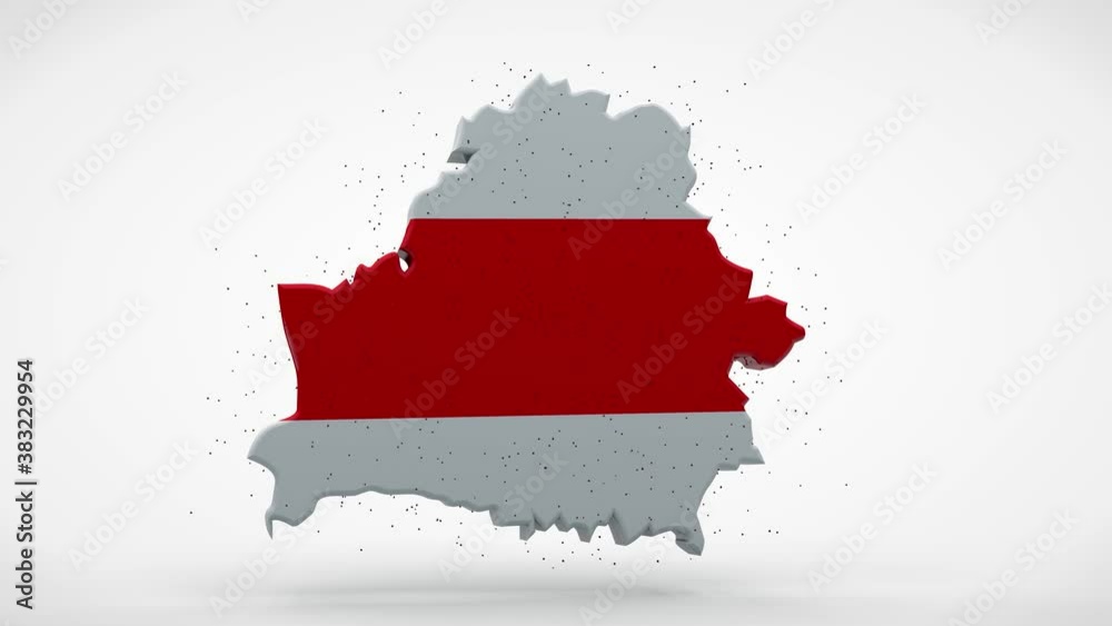 3D animation of the map of Belarus with the flag of the Republic. The ...