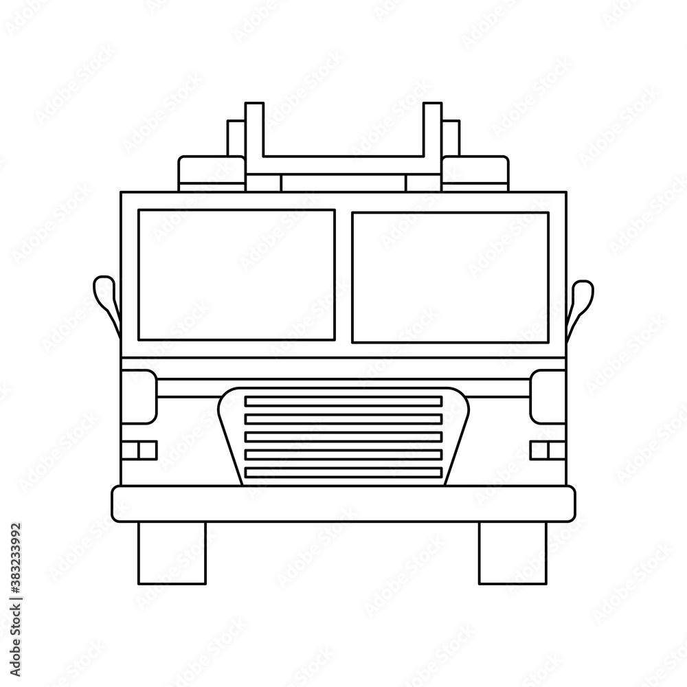 Fire engine front view outline isolated on white background. Coloring ...