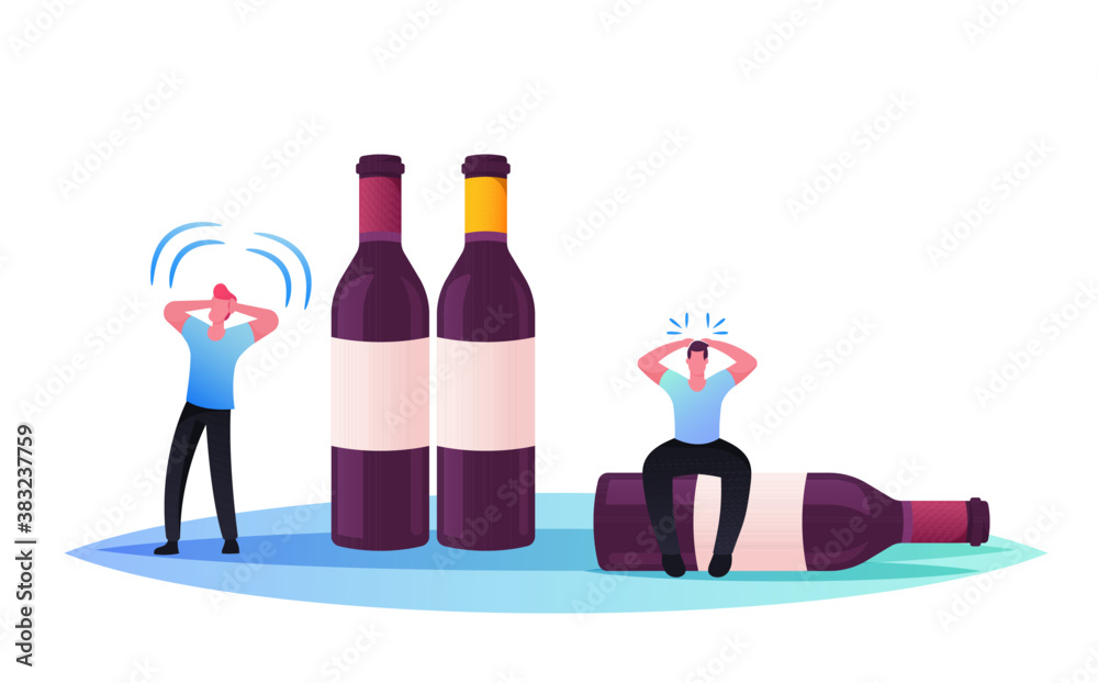 Drunk Men Hangover Syndrome, Alcohol Addiction. Tiny Male Characters ...