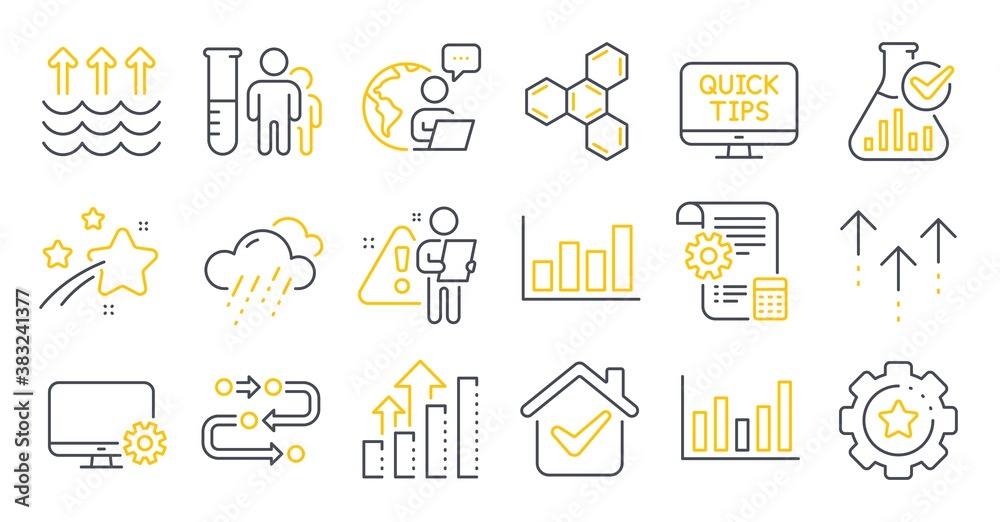 Vetor de Set of Science icons, such as Settings gear, Analysis graph ...