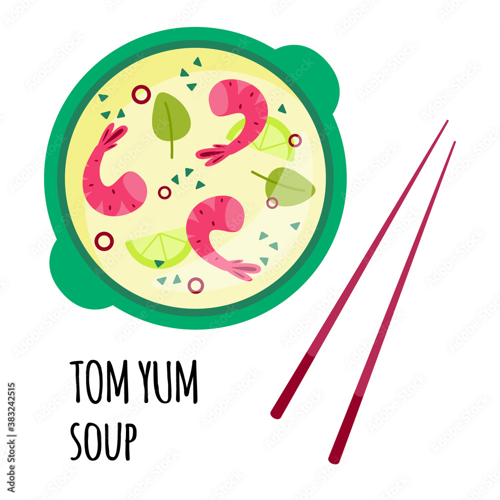 Tom Yum soup. Vector illustration isolated on white background. Stock ...