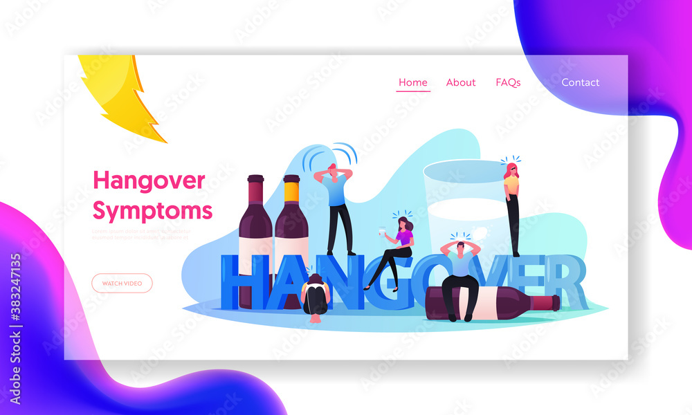 Hangover, Alcohol Addiction Landing Page Template. Characters Having ...