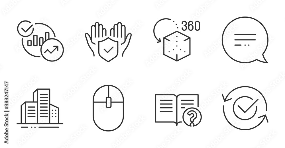 Buildings, Approved and Statistics line icons set. Insurance hand ...