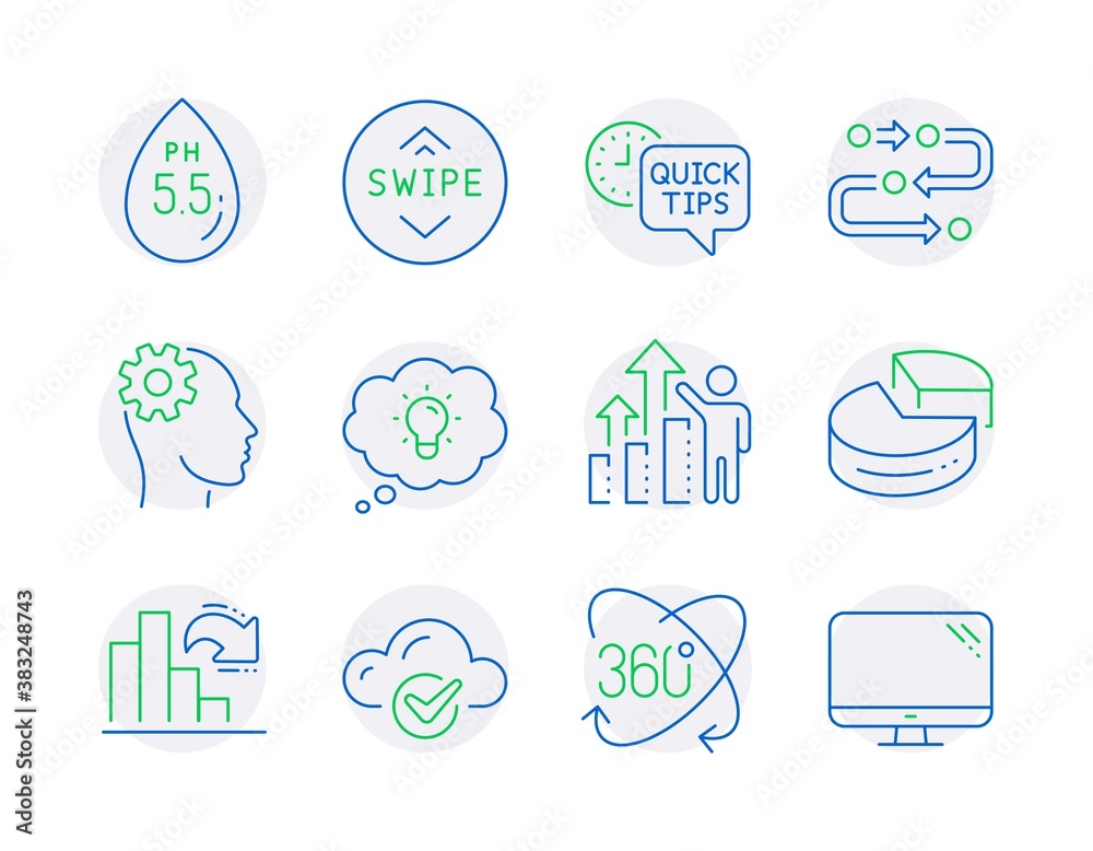 Science icons set. Included icon as Employee results, Energy, Full rotation signs. Methodology ...