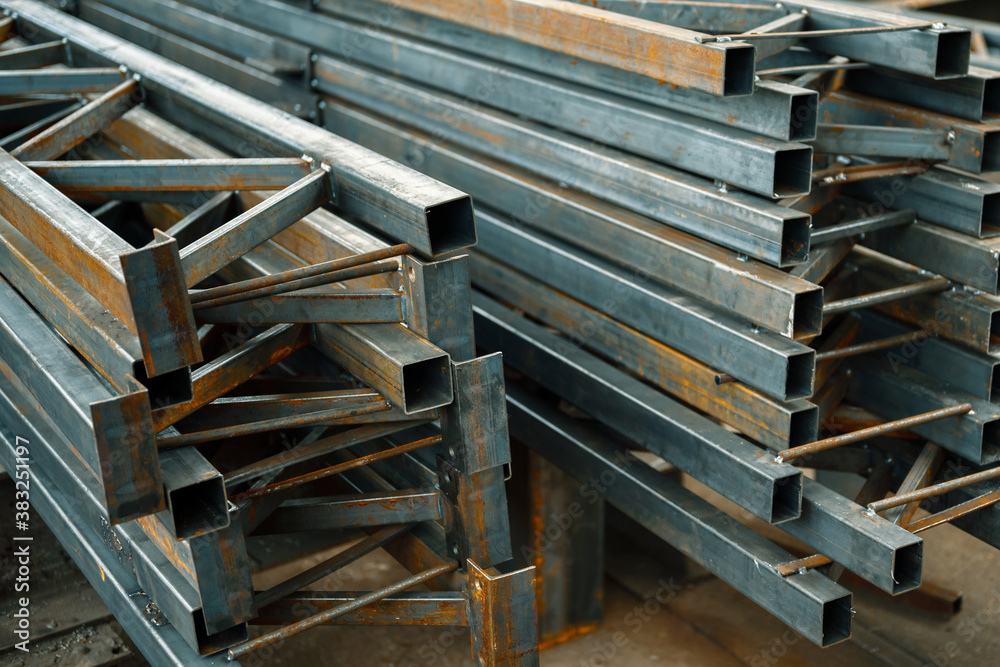 Welded metal beams. Fabricated Steel Structures Stock Photo | Adobe Stock