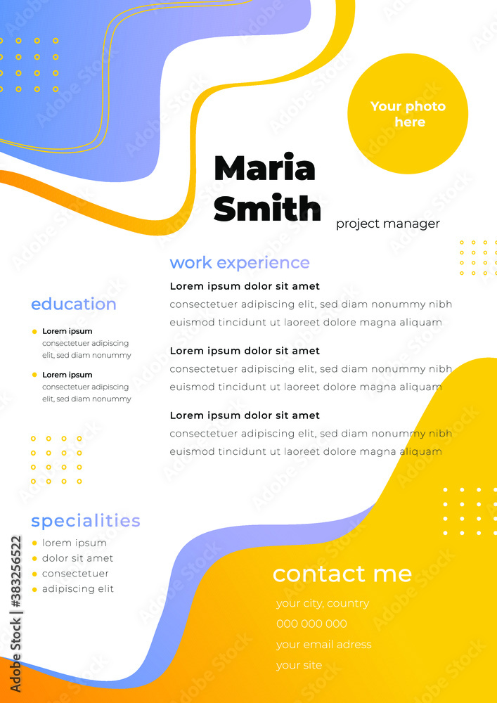 simple flat tech cv resume work template gradient colourful Stock ...