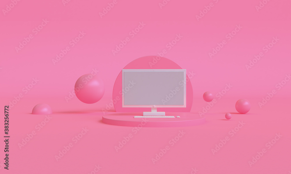 3d Pink computer color minimalist style design, Scene podium mock up ...