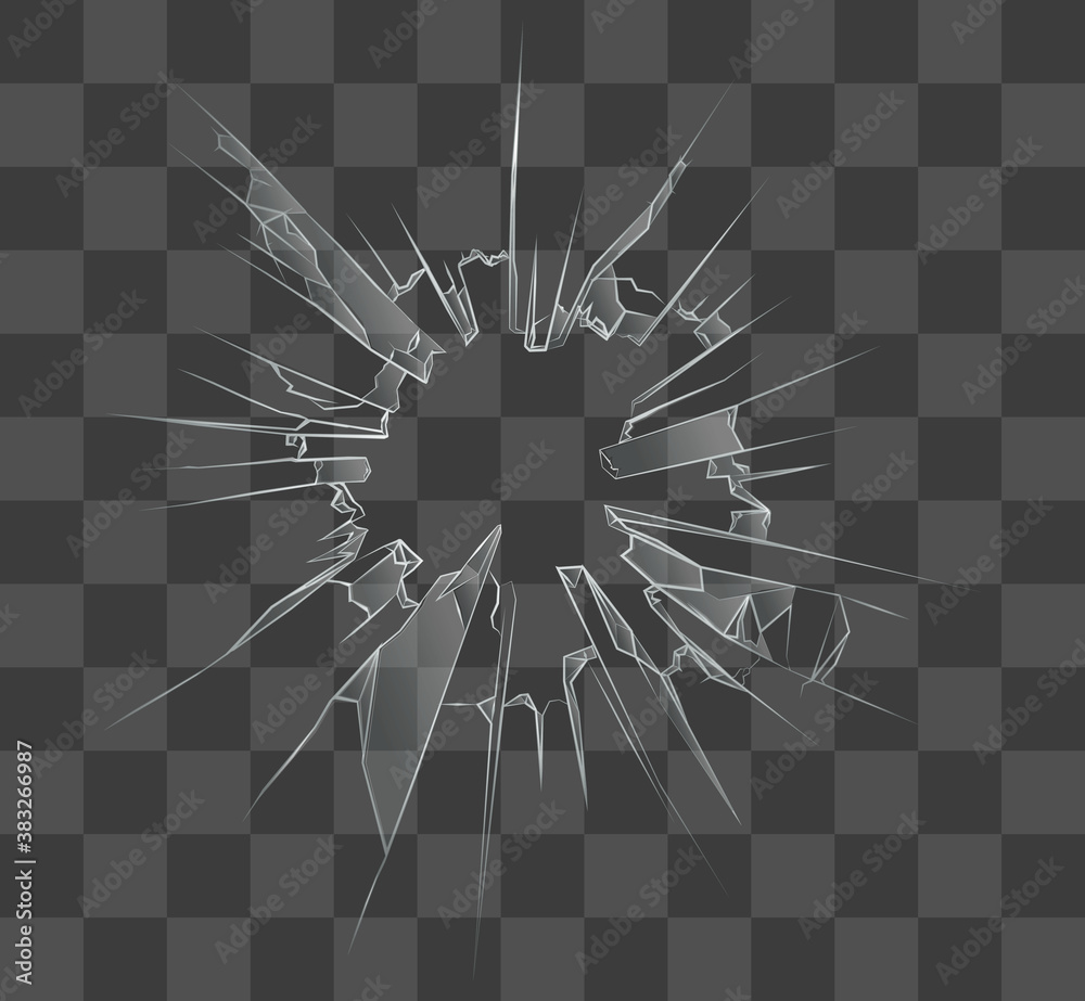 A gun shot bullet hole through a shattered glass background design ...