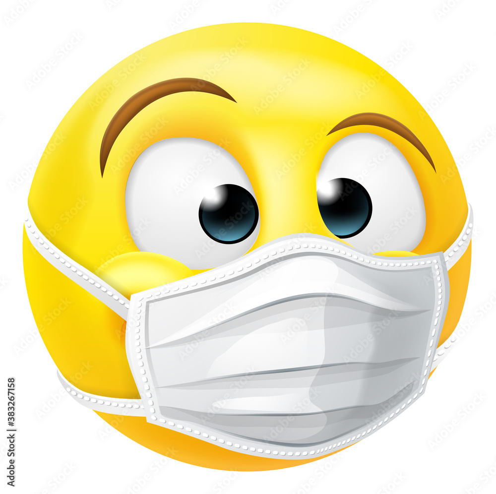An emoji or emoticon face wearing PPE medical mask Stock Vector | Adobe ...
