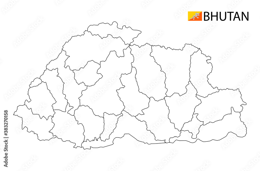 Bhutan map, black and white detailed outline regions of the country ...