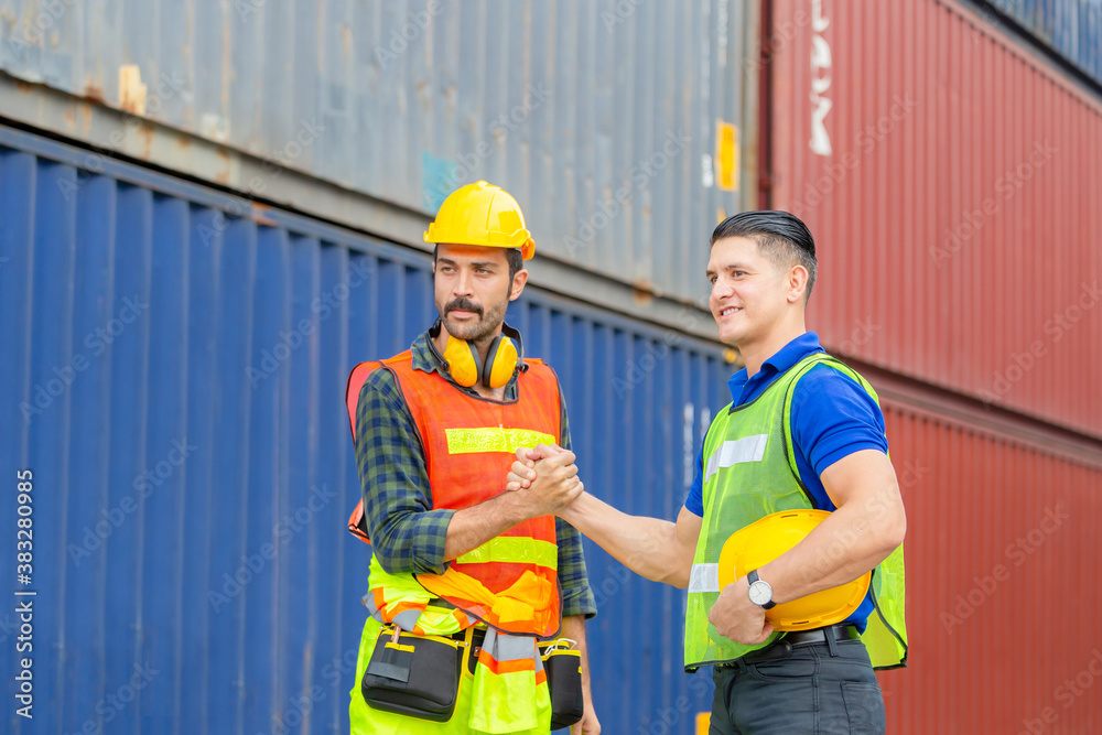 Engineer and worker soul brother handshake, thumb clasp handshake or ...
