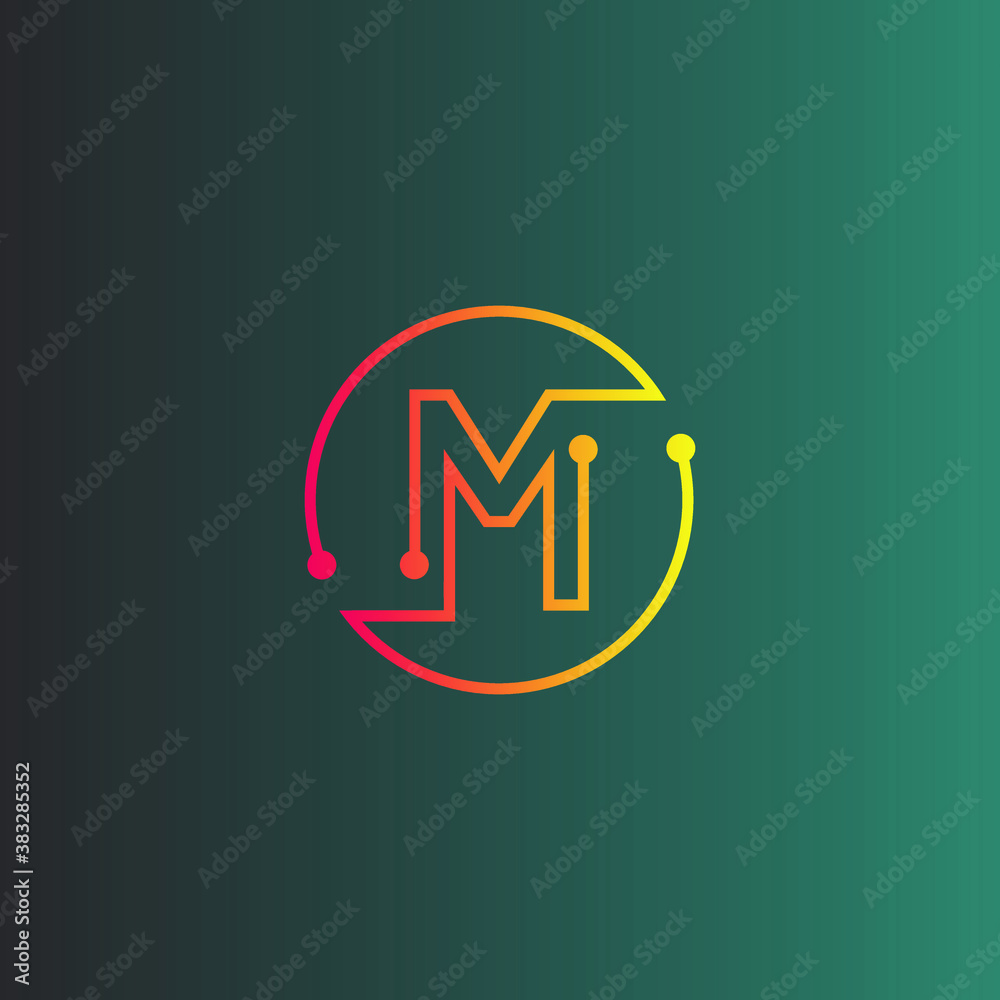 M logo letter in red and yellow color with gradient background Stock ...