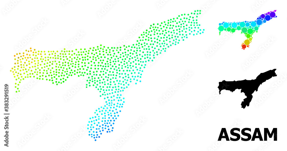 Wire frame polygonal and solid map of Assam State. Vector model is ...