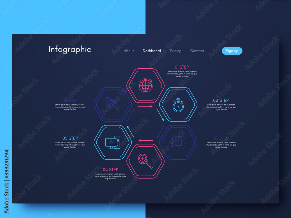Vector graphics infographics with six options. Template for creating ...