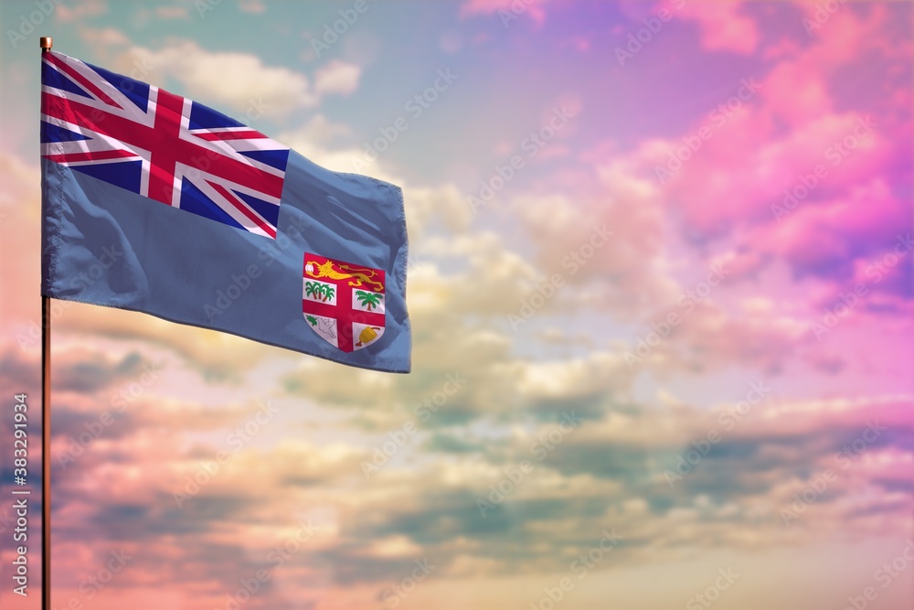 Fluttering Fiji flag mockup with the space for your content on colorful ...