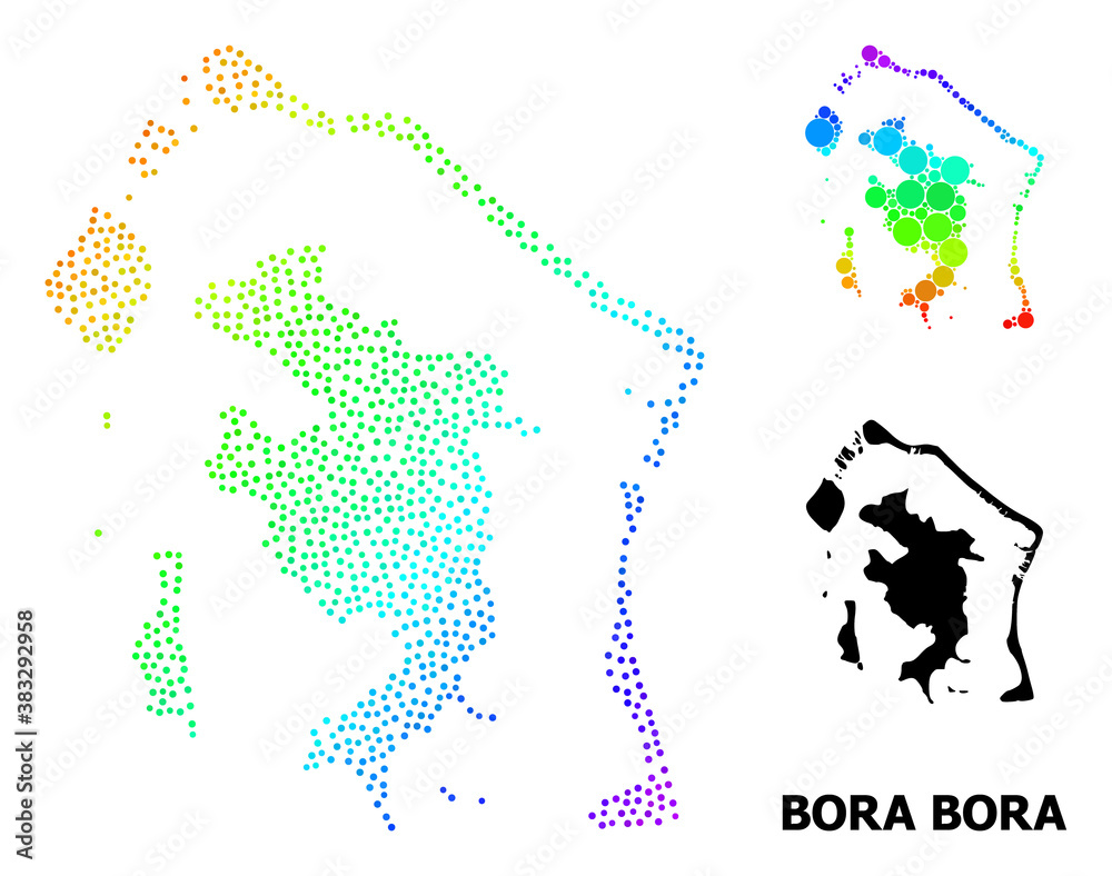 Network polygonal and solid map of Bora-Bora. Vector model is created from map of Bora-Bora with ...