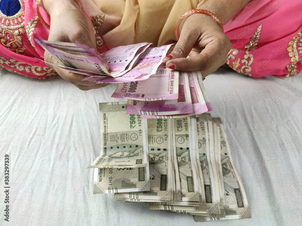 money notes counting by woman hands , indian rupees notes and coins ...