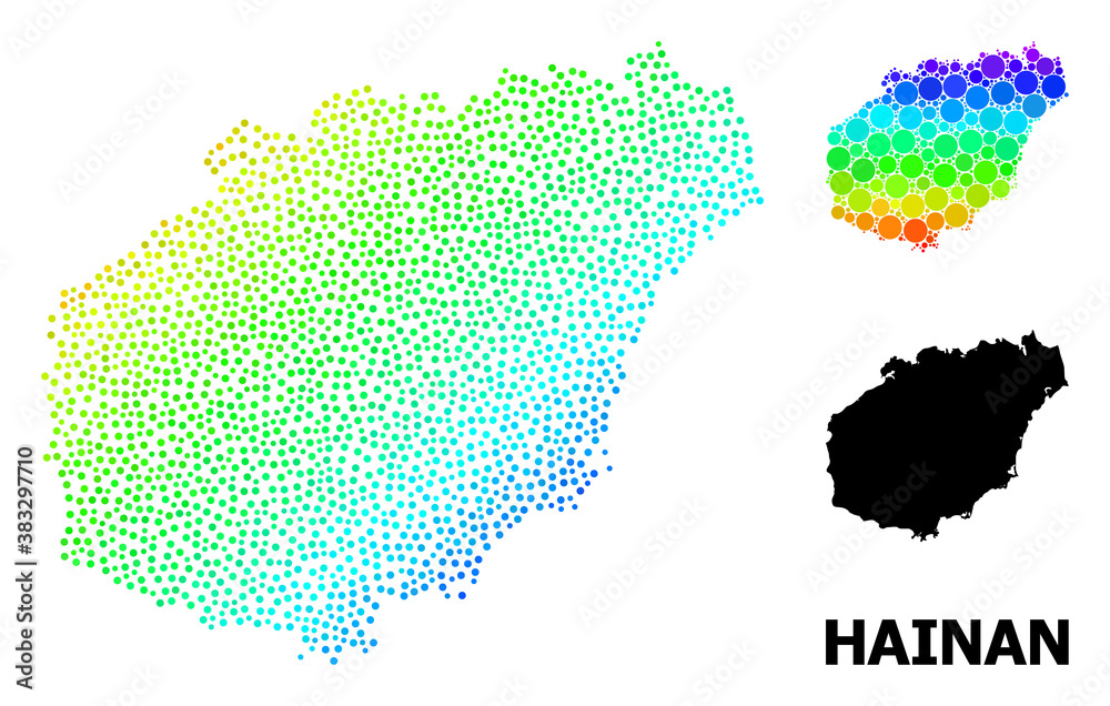 Dotted spectrum, and monochrome map of Hainan Island, and black title ...