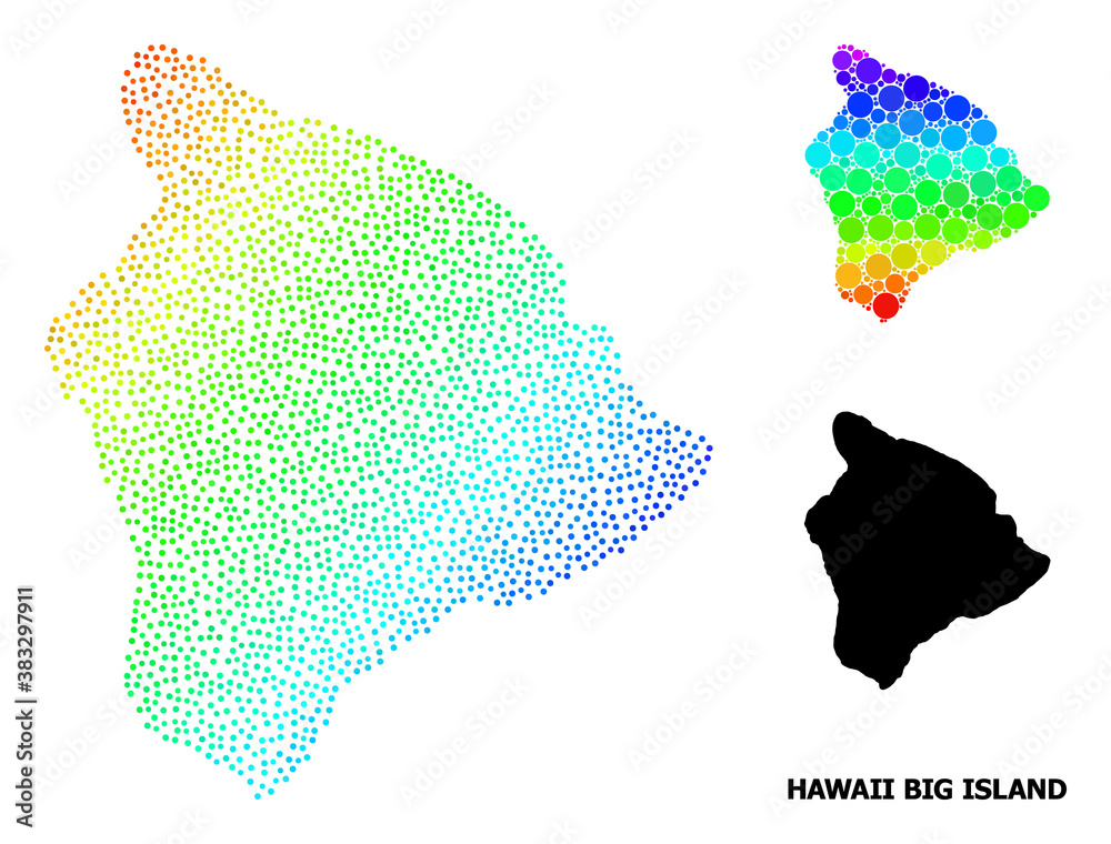 Dot spectrum, and monochrome map of Hawaii Big Island, and black title ...