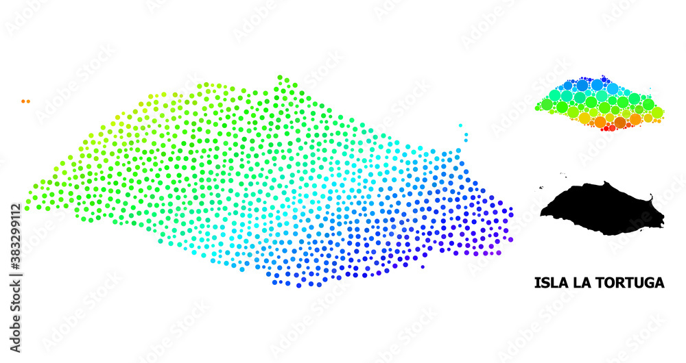 Dot spectrum, and solid map of Isla La Tortuga, and black caption ...