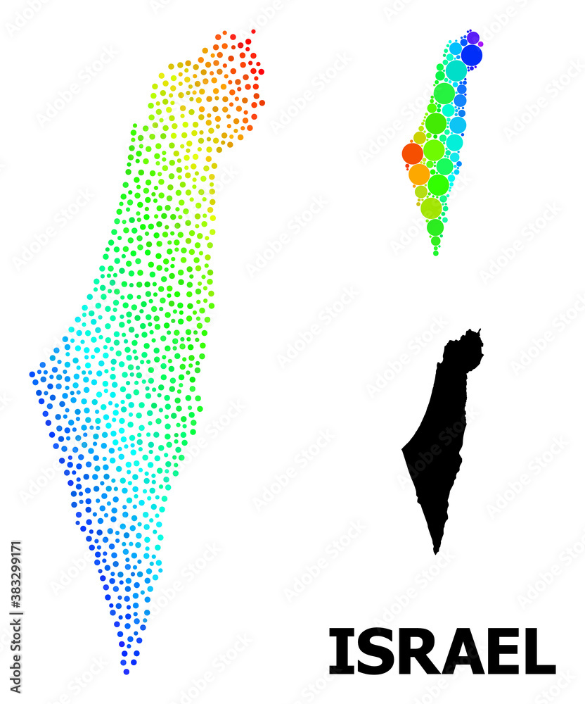 Pixel spectrum, and solid map of Israel, and black text. Vector ...