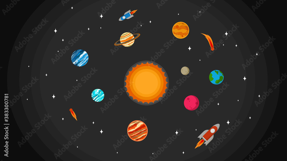 Solar system in space 2D flat picture Stock Vector | Adobe Stock