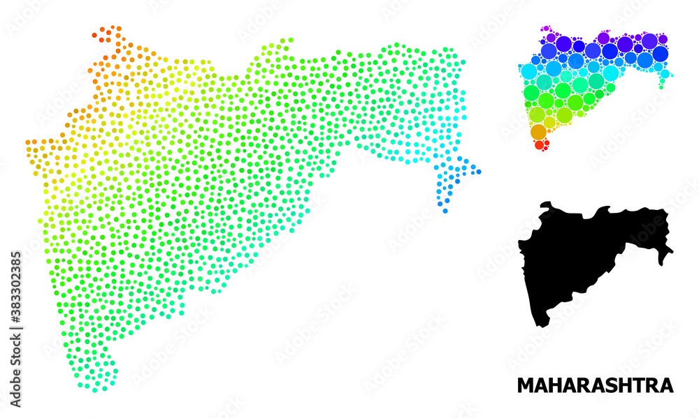 Stockvector Dot spectral, and monochrome map of Maharashtra State, and ...