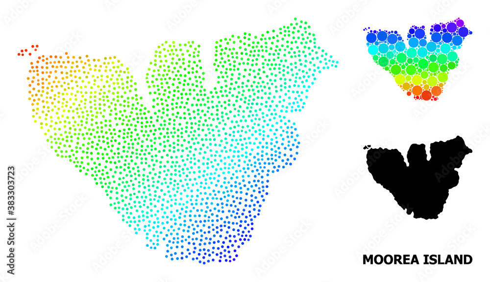 Dot rainbow gradient, and solid map of Moorea Island, and black name ...