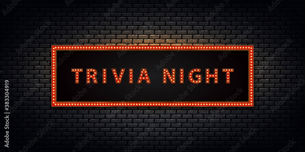 Vector realistic isolated neon marquee sign of Trivia Night logo for ...