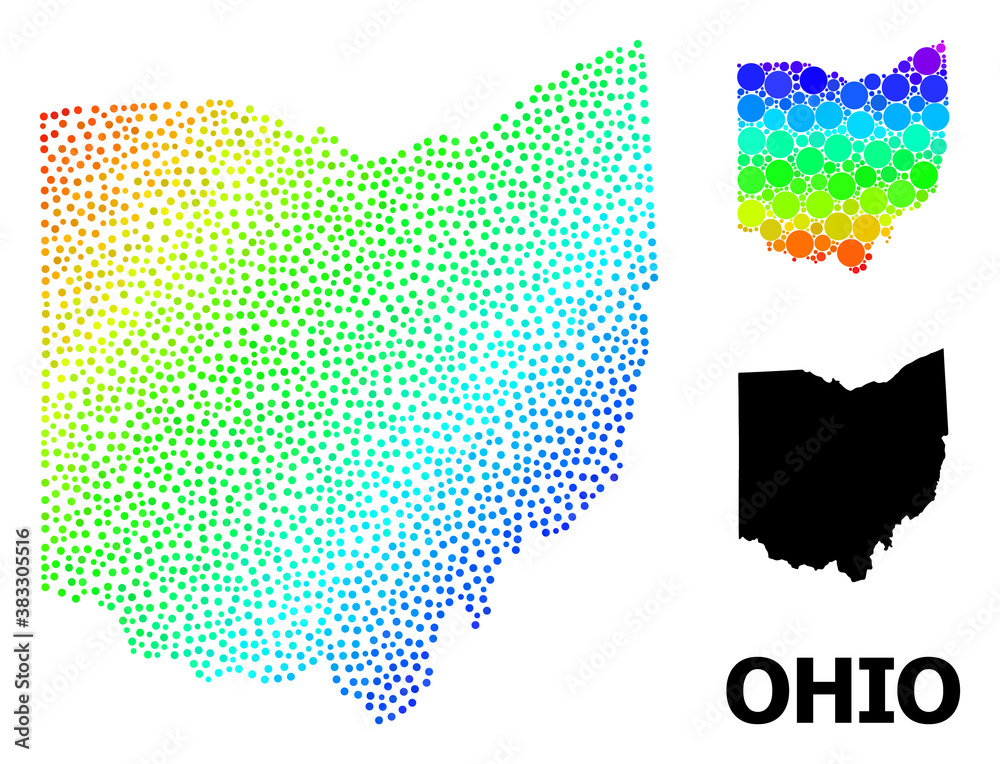 Pixelated rainbow gradient, and monochrome map of Ohio State, and black ...