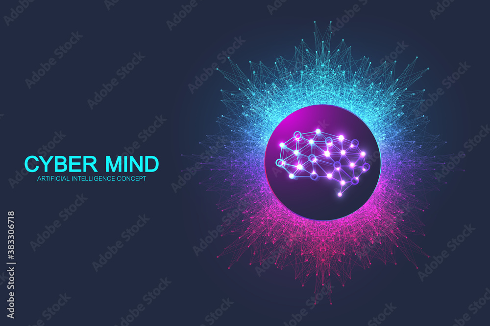 Cyber mind and Artificial Intelligence concept. Neural networks and ...