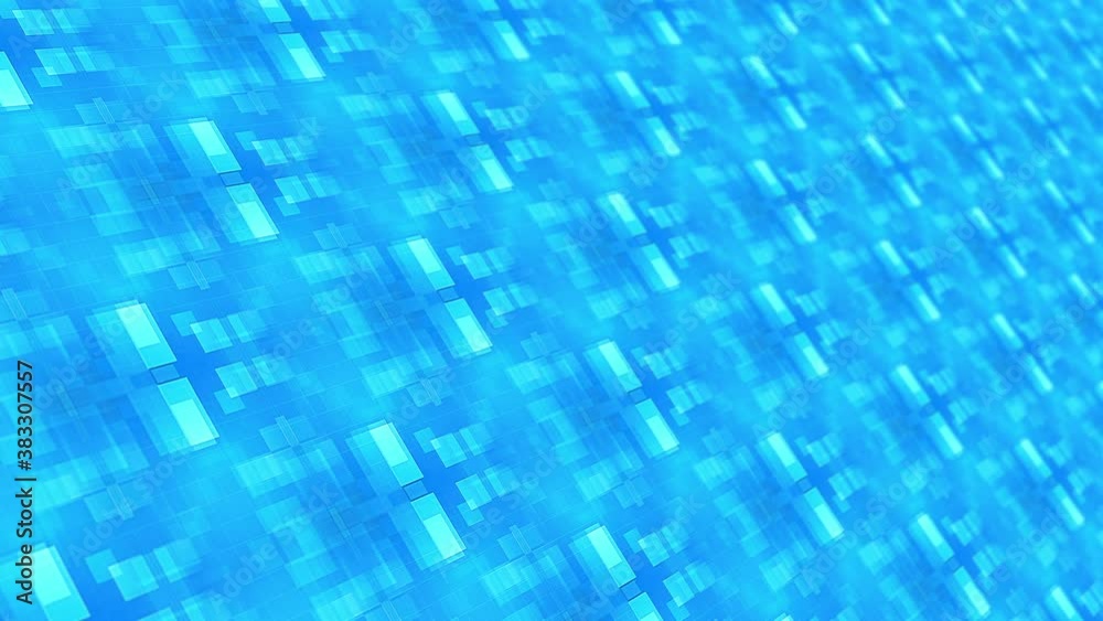4K 3D Perspective futuristic light blue pixelated tiles mosaic. Pixel ...