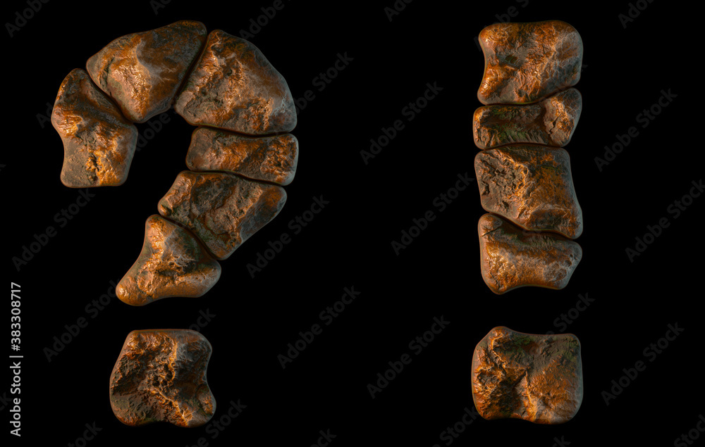 Set of rocky symbols question mark and exclamation mark. Font of stone ...
