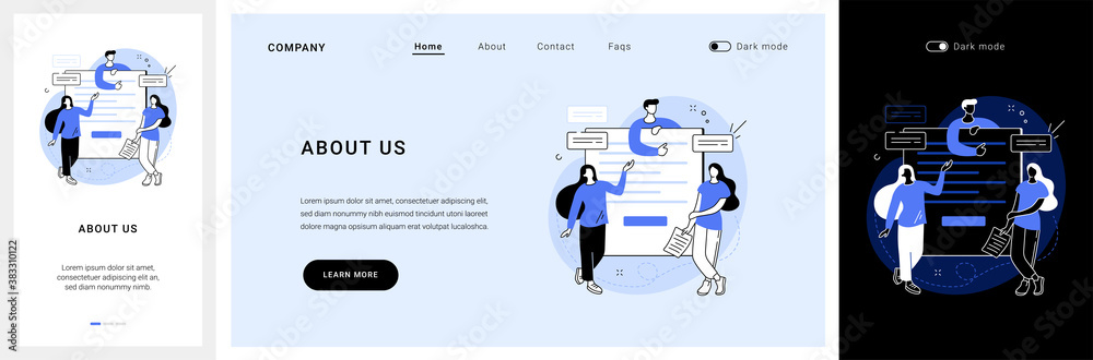 About us website UI kit. Website menu, company information, corporate ...