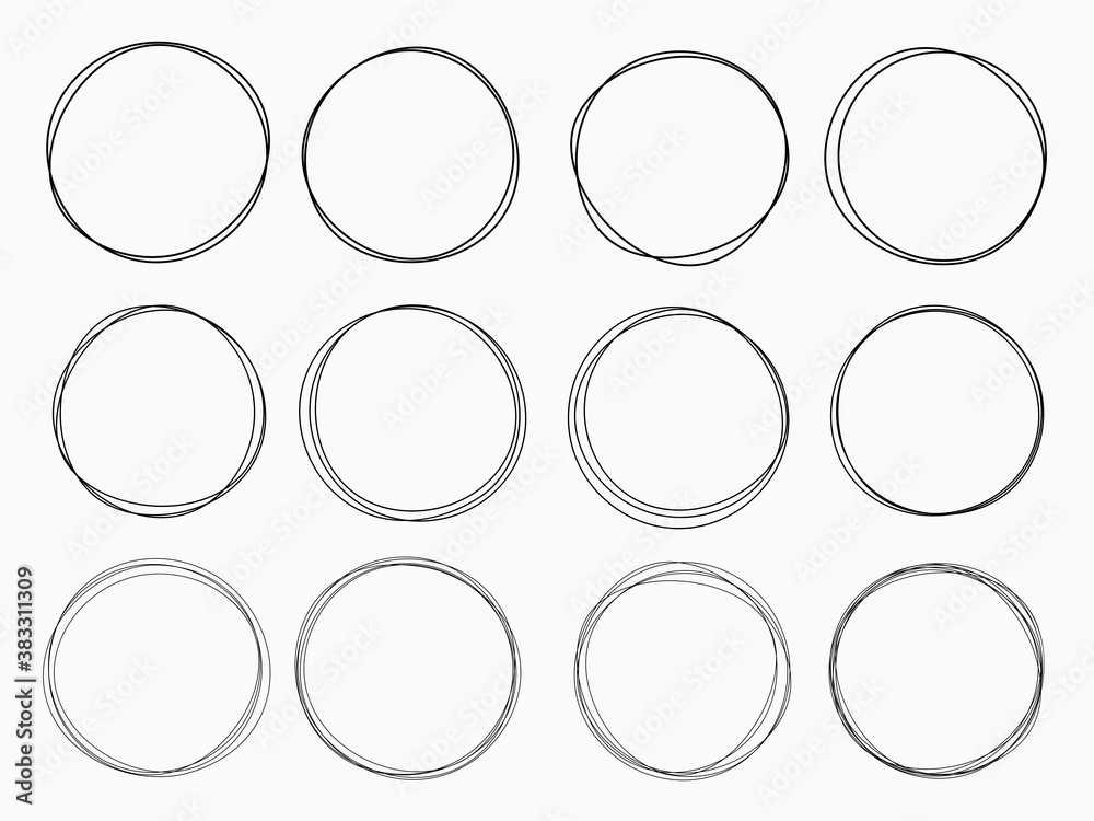 isolated simple doodles round circles thin black lines set element for ...