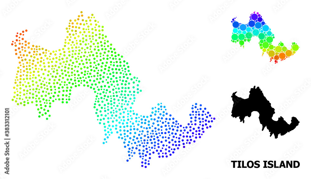 Pixel spectral, and monochrome map of Tilos Island, and black text ...
