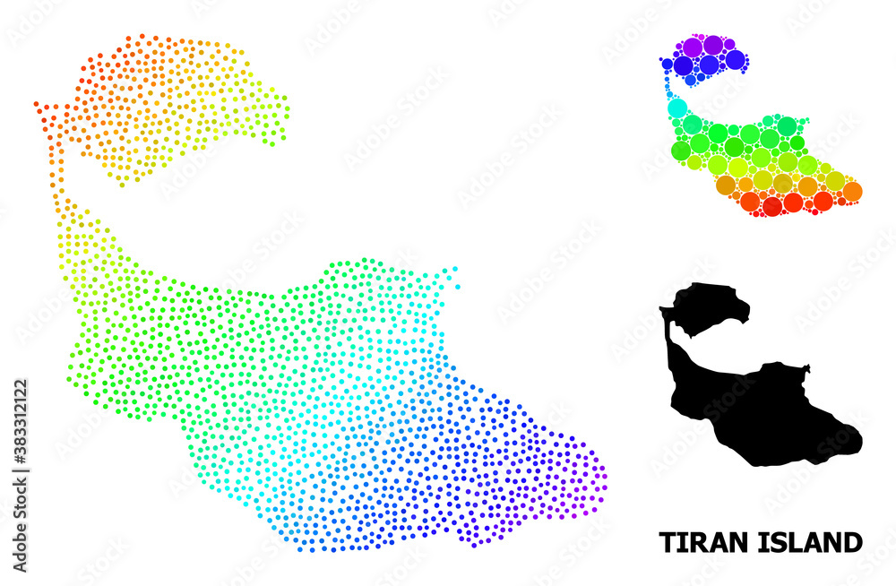 Dotted spectrum, and solid map of Tiran Island, and black title. Vector ...