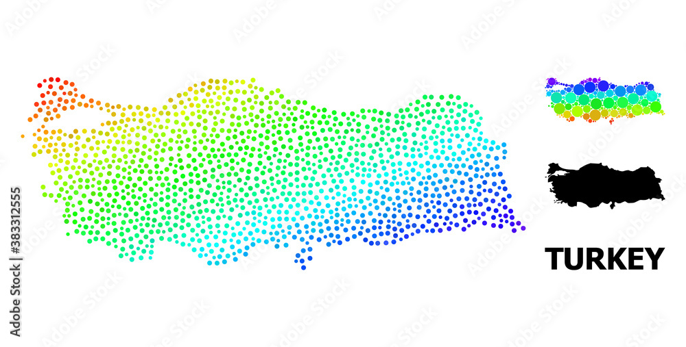 Dot rainbow gradient, and monochrome map of Turkey, and black text ...