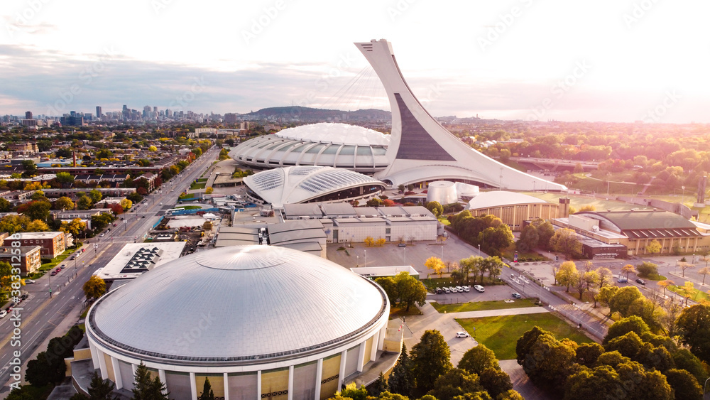 Montreal, Canada - 2020 October 04: Aerial view of the Montreal Olympic ...