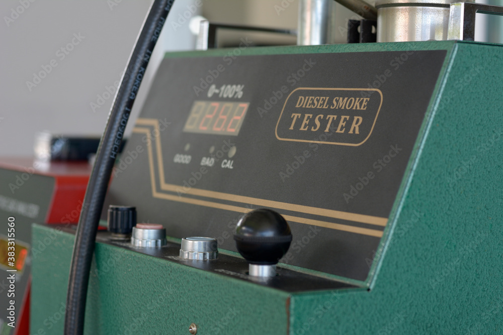 Digital diesel smoke tester at vehicle inspection station. Stock Photo ...