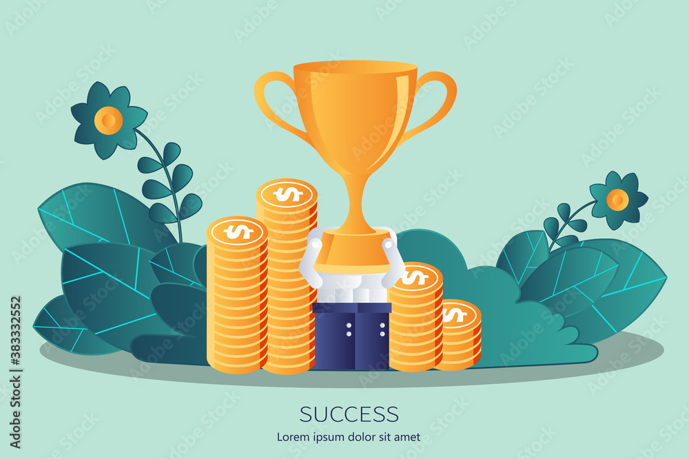 Vetor de Success. Hand holding trophy. Concept for winning in sports ...