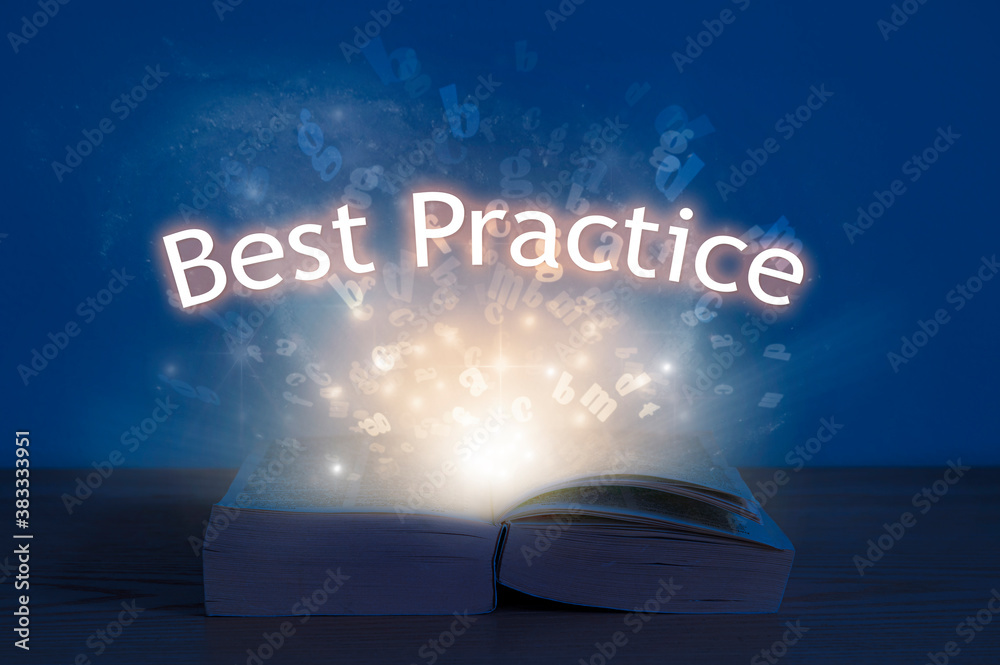 Best Practice. Light coming from open book with words best practice ...