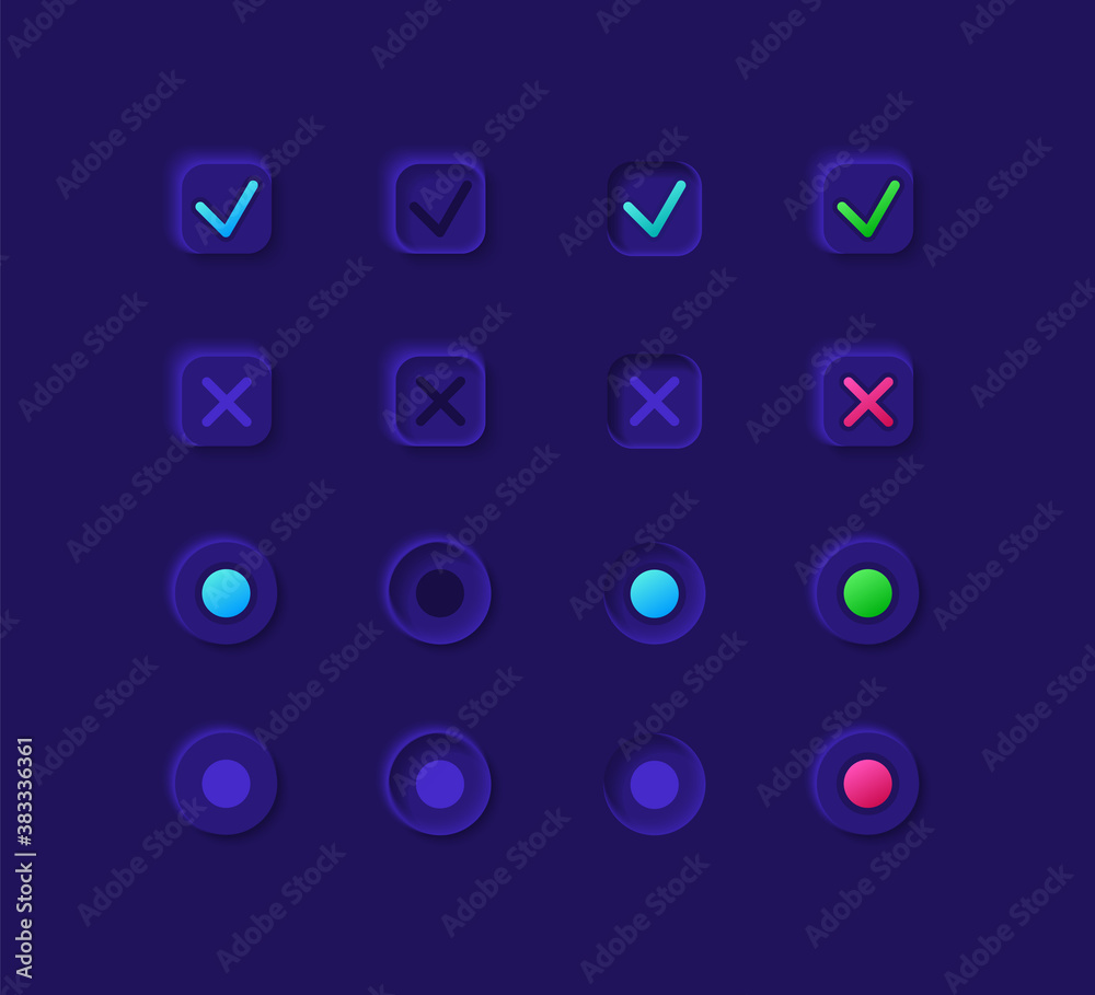 Buttons UI elements kit. Right and wrong option. Checkboxes isolated ...