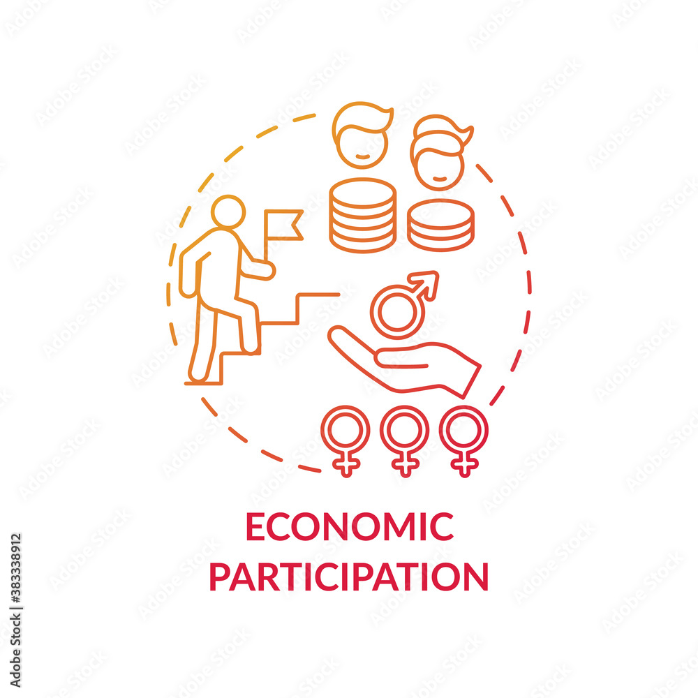 Economic participation concept icon. Gender gaps criteria. Money using ...