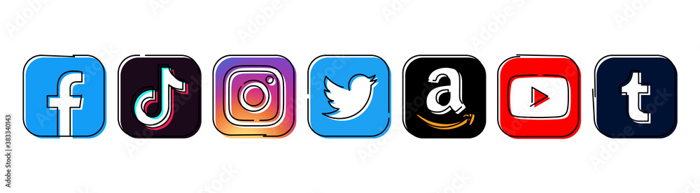 Set of popular Social Media and Mobile Apps icons in hand drawn line ...