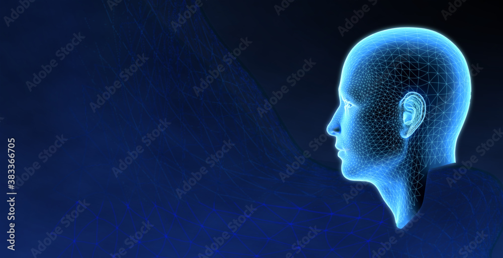 3D man head side view isolated on dark blank space BG Stock ...