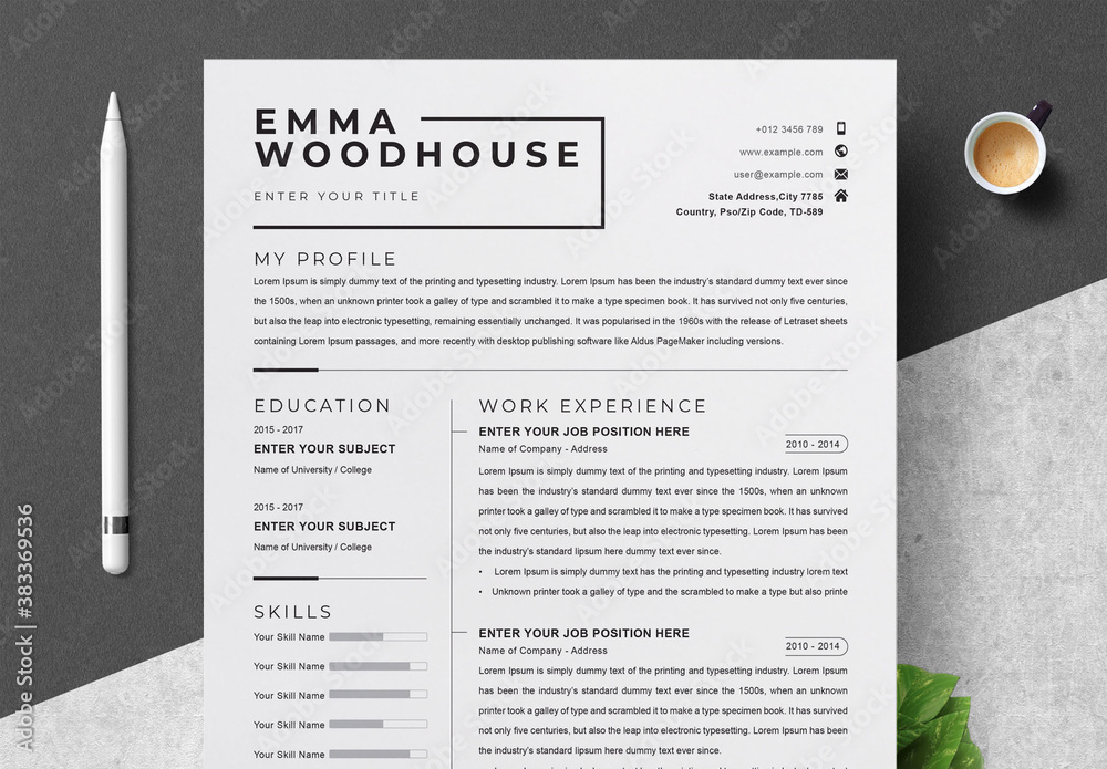 Clean Resume Layout Stock Template | Adobe Stock