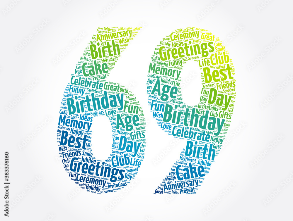 Happy 69th birthday word cloud, holiday concept background Stock Vector ...