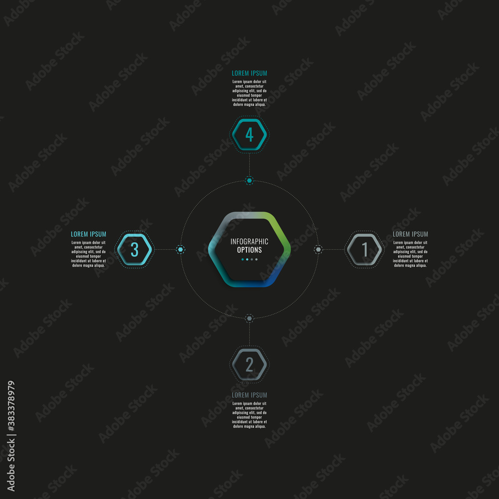 Vecteur Stock Infographic template with four hexagonal elements and ...