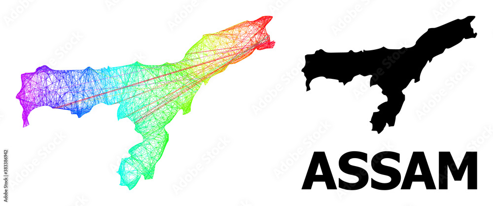 Network and solid map of Assam State. Vector model is created from map ...